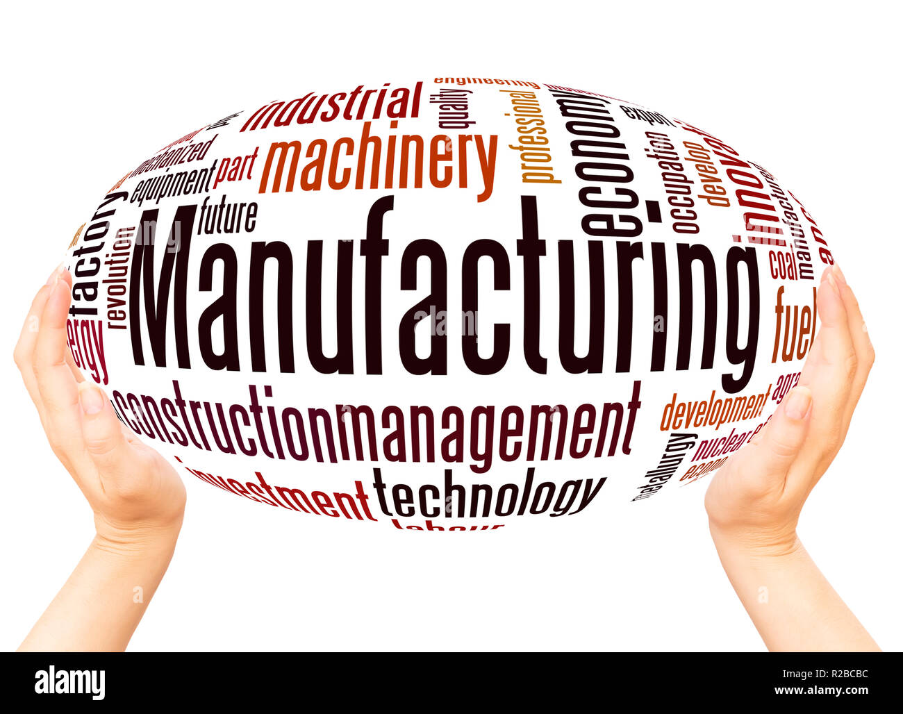 Manufacturing word cloud hand sphere concept on white background Stock ...