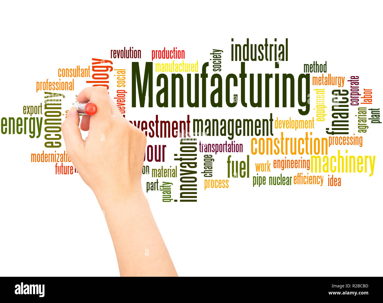 Manufacturing word cloud hand writing concept on white background Stock ...