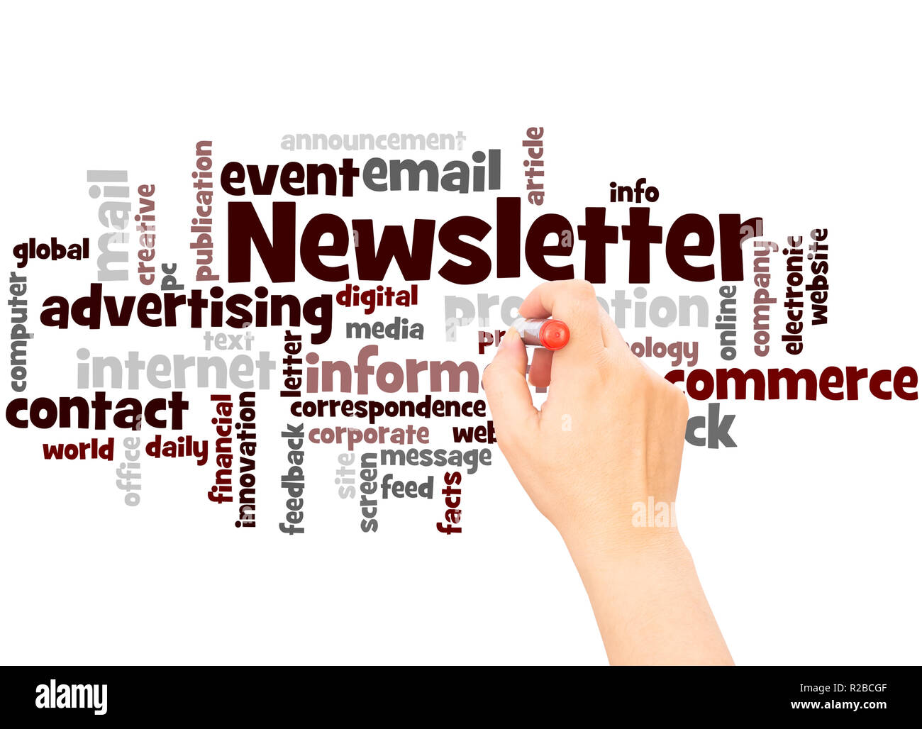 Newsletter word cloud hand writing concept on white background Stock ...