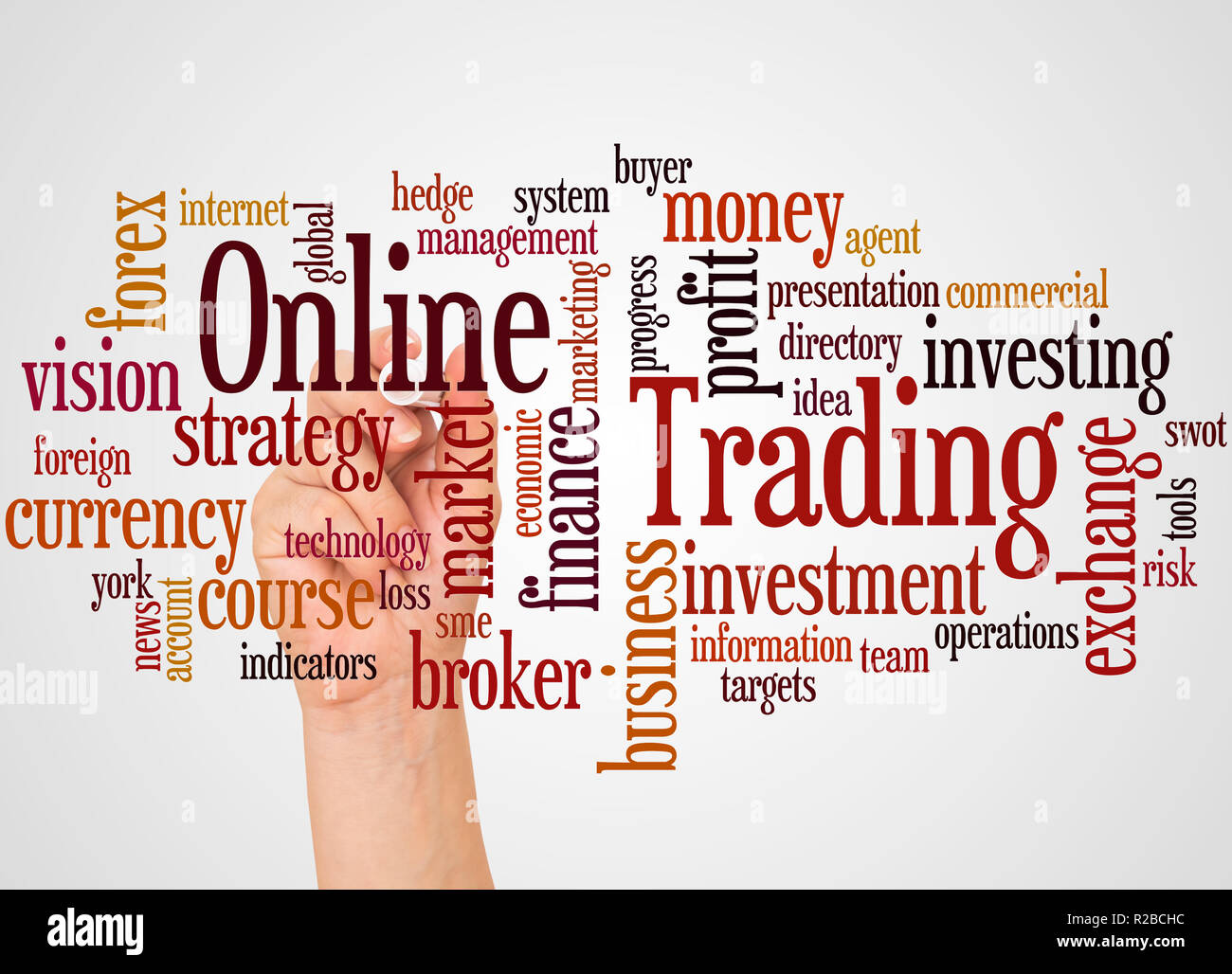 Online Trading word cloud and hand with marker concept on white ...