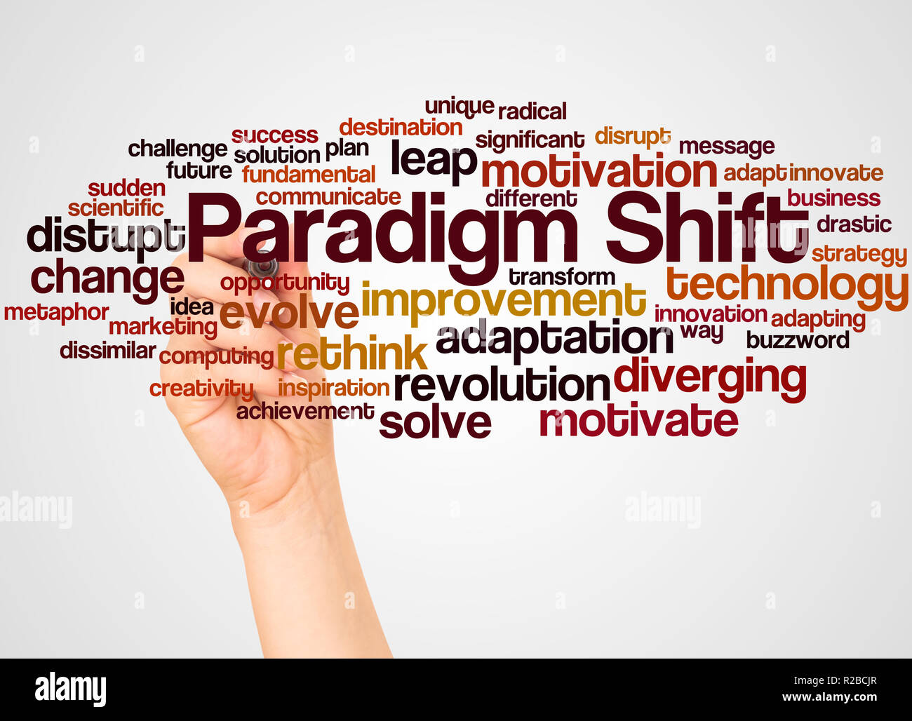 Paradigm Shift word cloud and hand with marker concept on white ...
