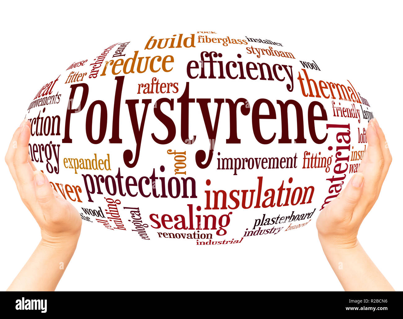 Polystyrene word cloud hand sphere concept on white background Stock ...
