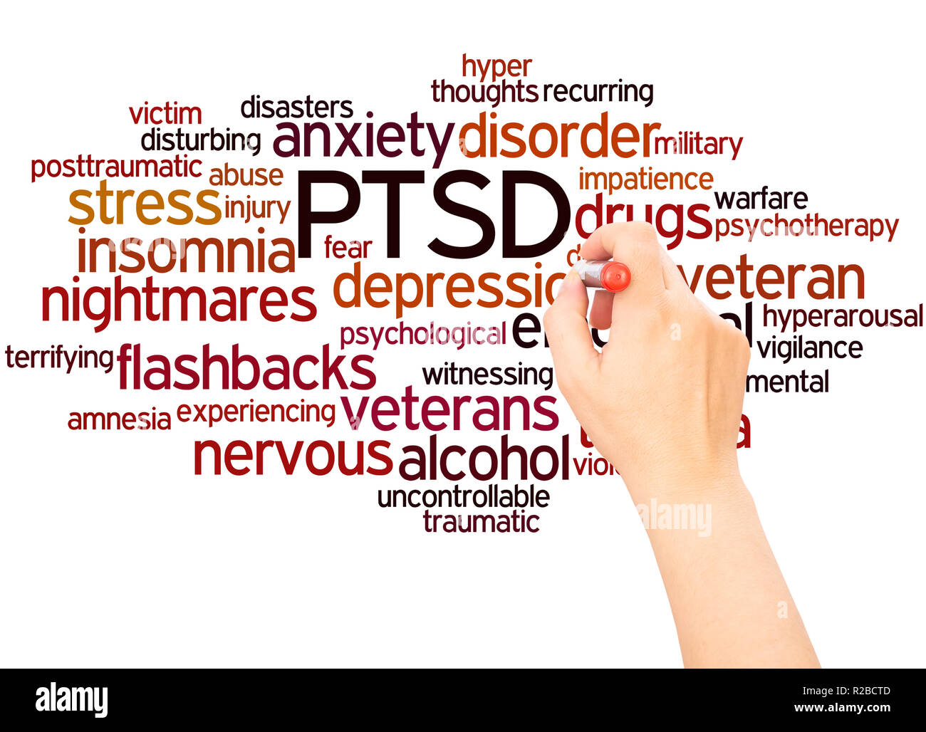 Posttraumatic Stress Disorder - PTSD, word cloud hand writing concept ...
