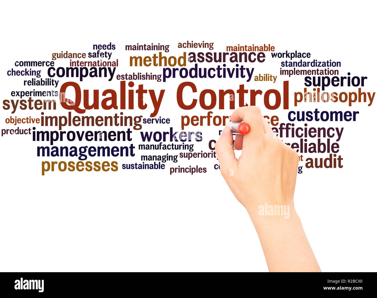 Quality Control word cloud hand writing concept on white background ...