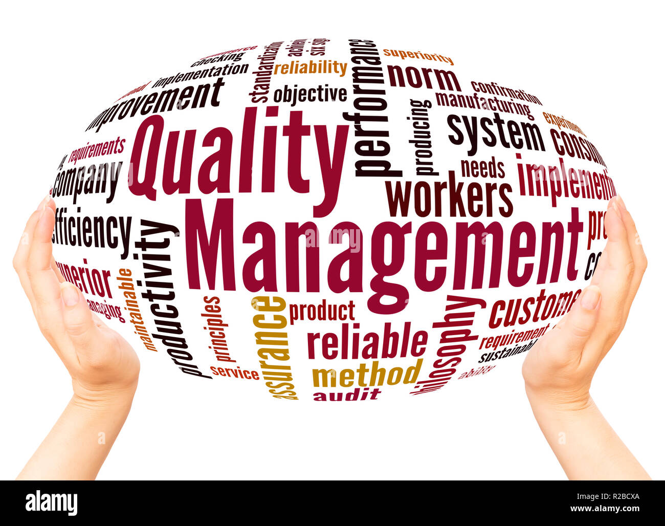 Quality Management word cloud hand sphere concept on white background ...