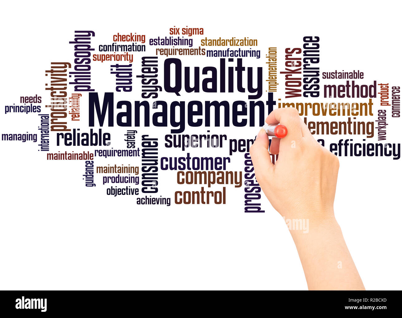 Quality Management word cloud hand writing concept on white background ...