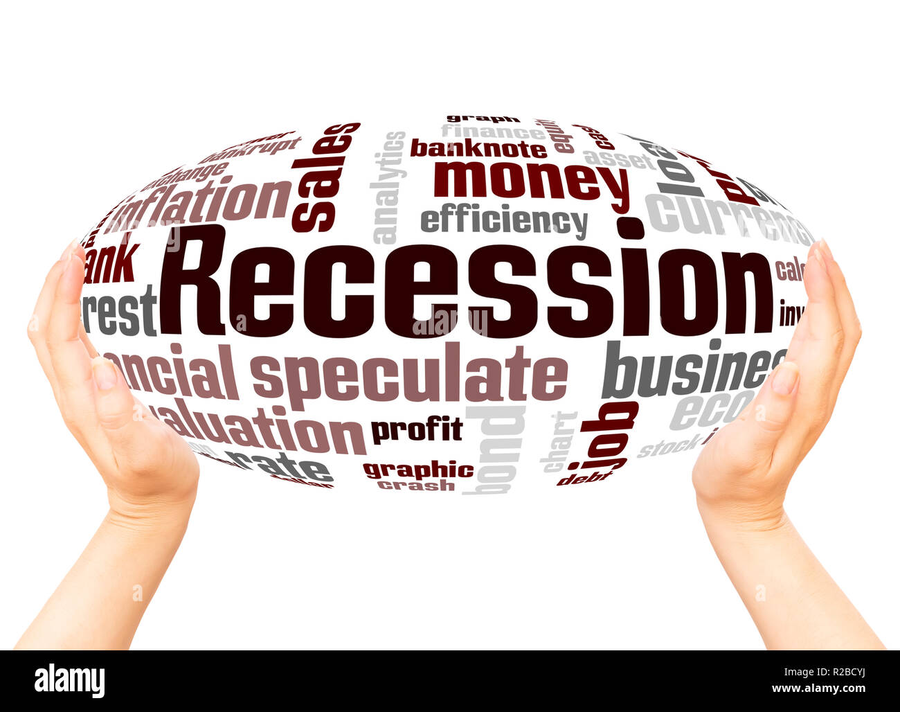 Recession word cloud hand sphere concept on white background Stock ...