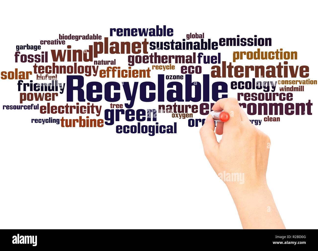 Recyclable word cloud hand writing concept on white background Stock ...