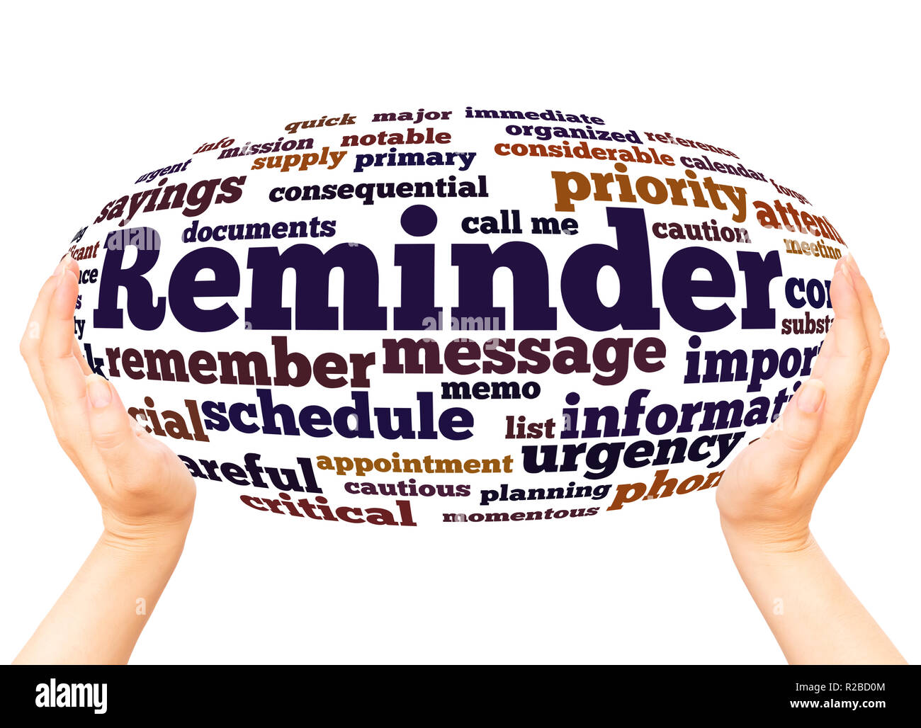 Reminder word cloud hand sphere concept on white background Stock Photo ...