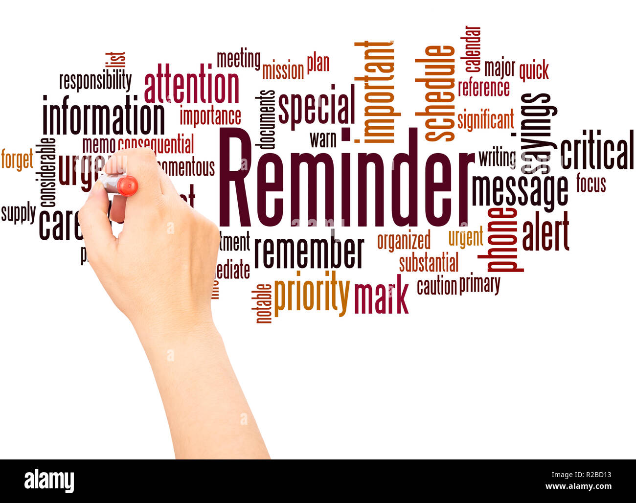 Reminder word cloud hand writing concept on white background Stock ...