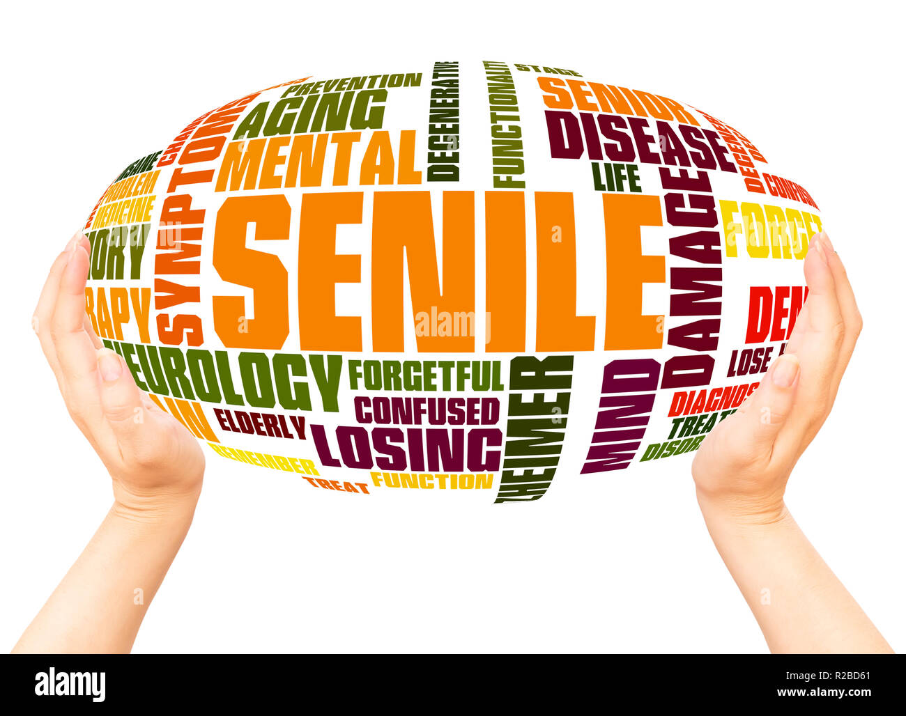 Senile word cloud hand sphere concept on white background Stock Photo ...