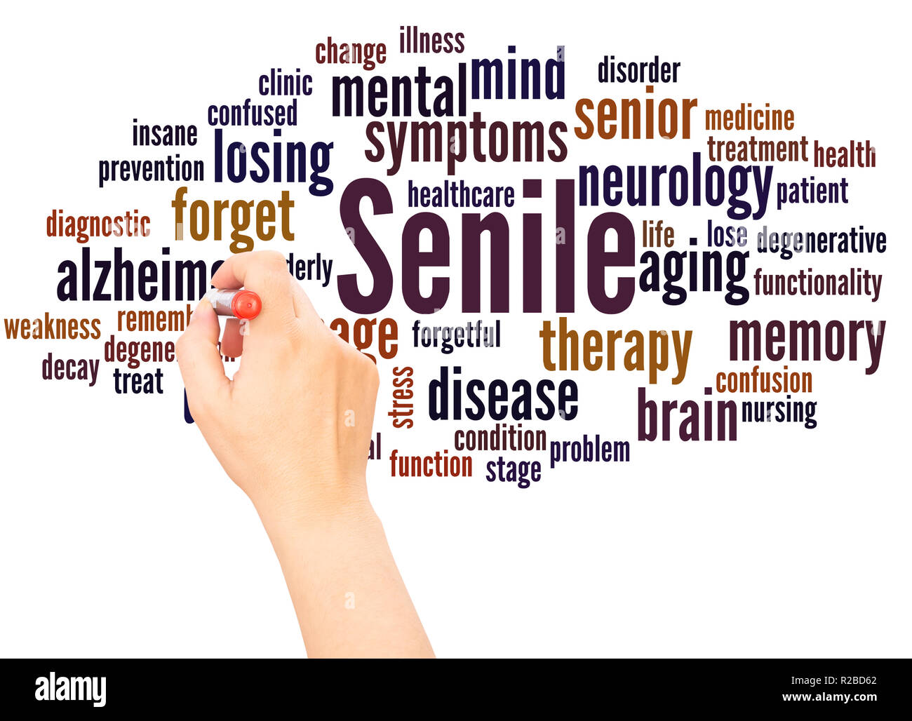 Senile word cloud hand writing concept on white background Stock Photo ...