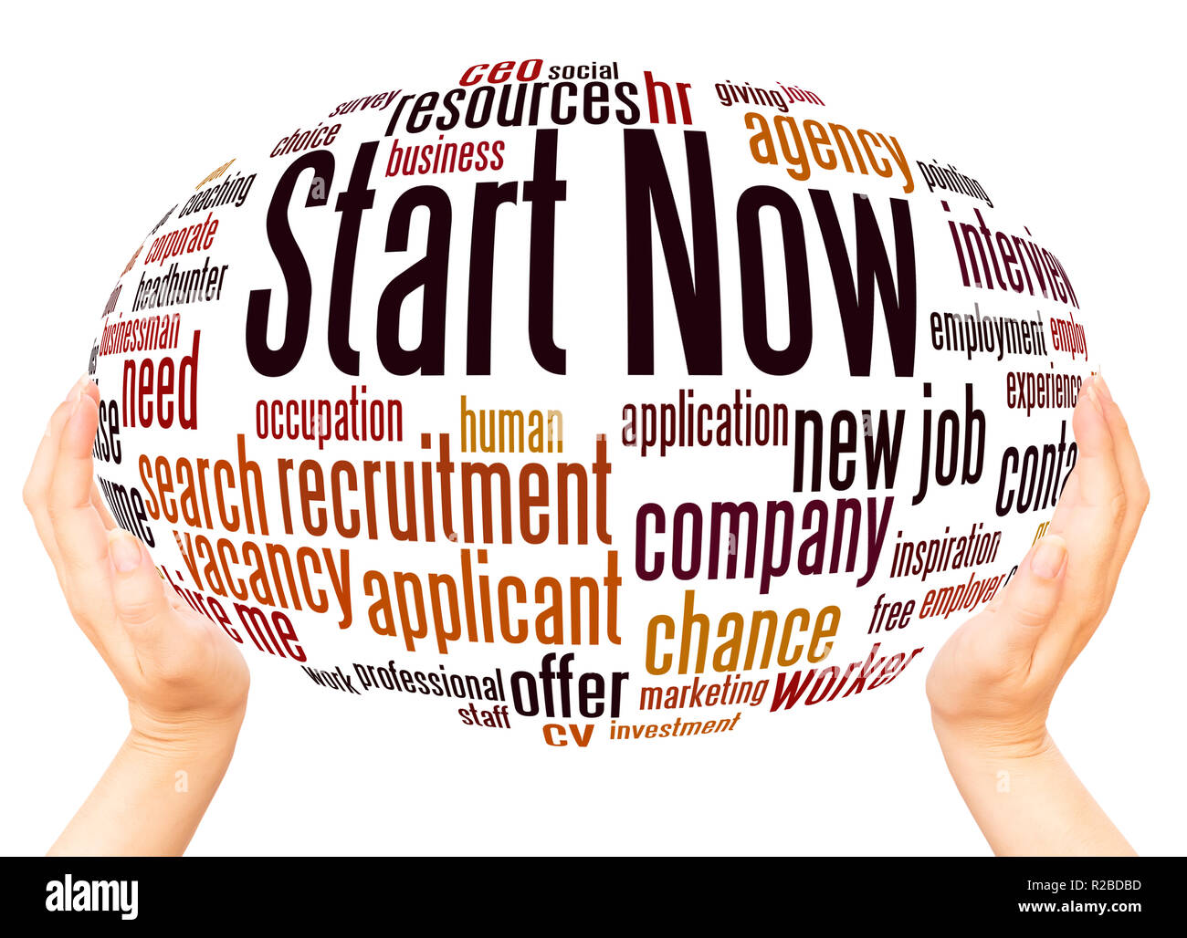 Start Now word cloud hand sphere concept on white background Stock ...