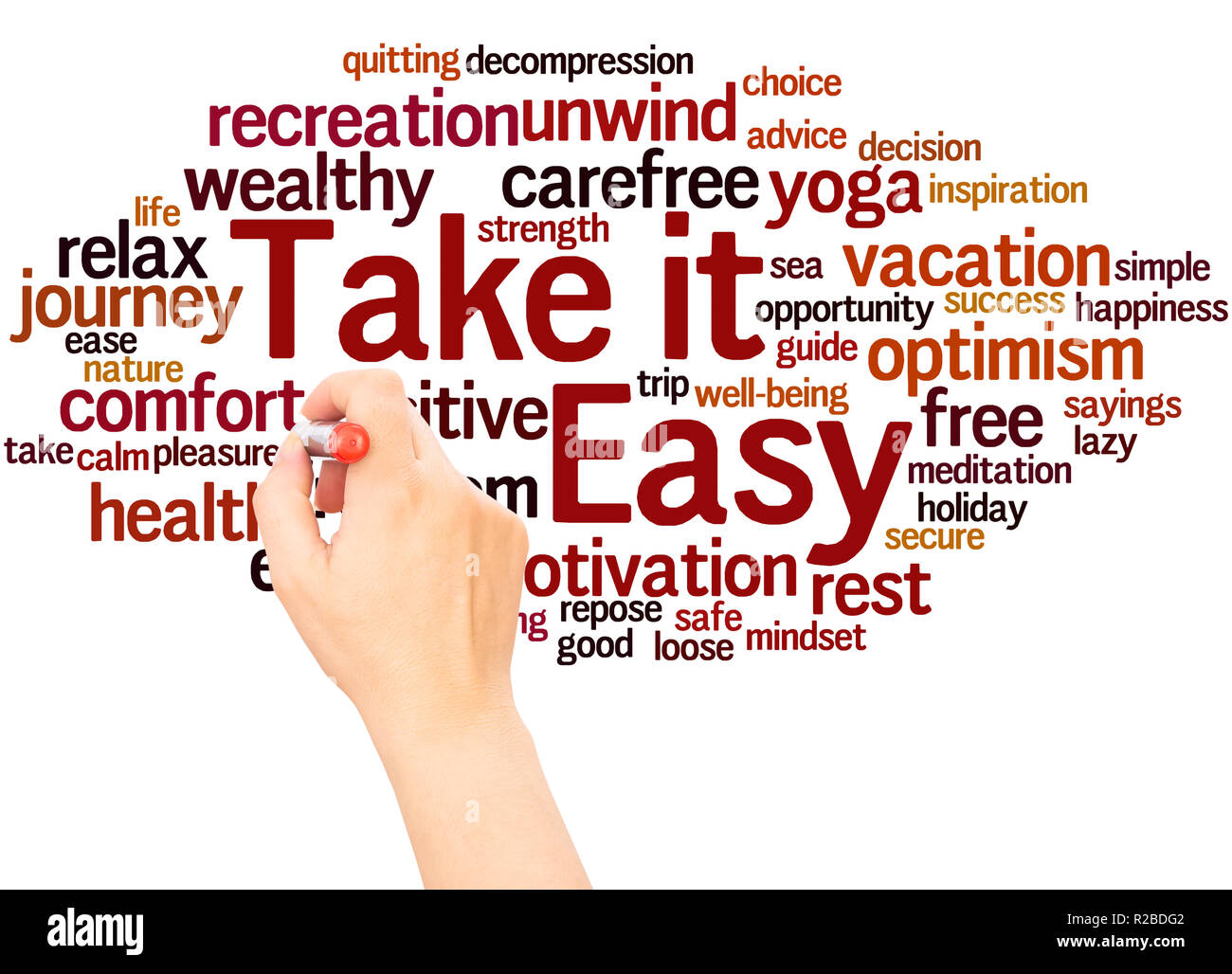 Take it Easy word cloud hand writing concept on white background Stock ...
