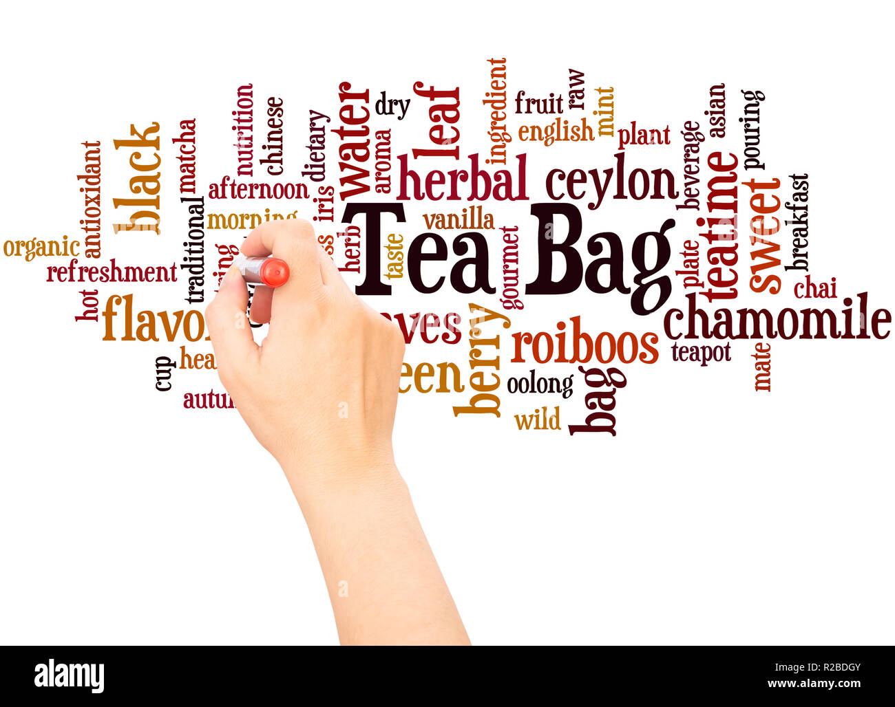 Tea bag word cloud hand writing concept on white background Stock Photo ...