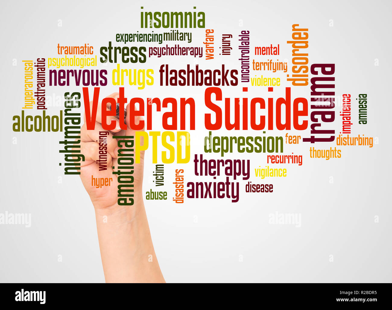 Veteran Suicide word cloud and hand with marker concept on white ...