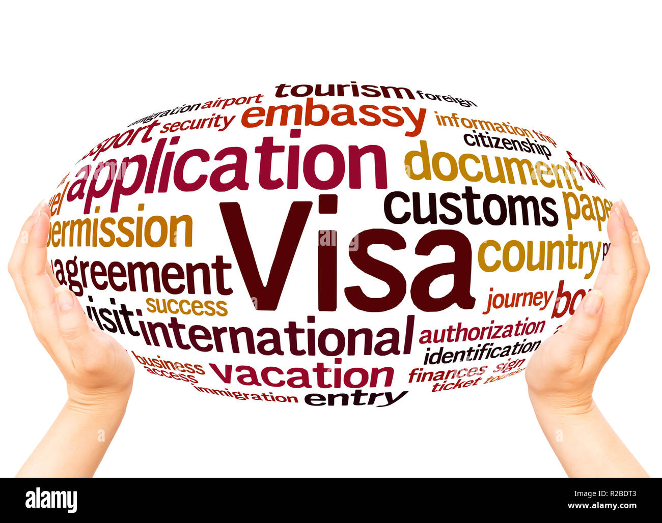 Visa Application word cloud hand sphere concept on white background ...