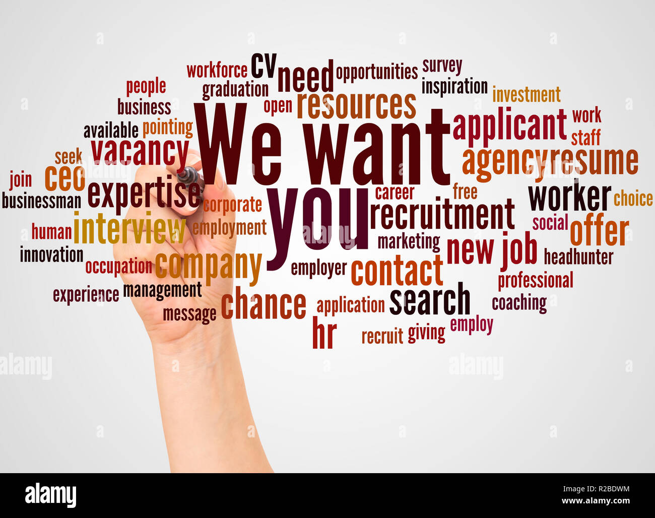We want you word cloud and hand with marker concept on white background ...
