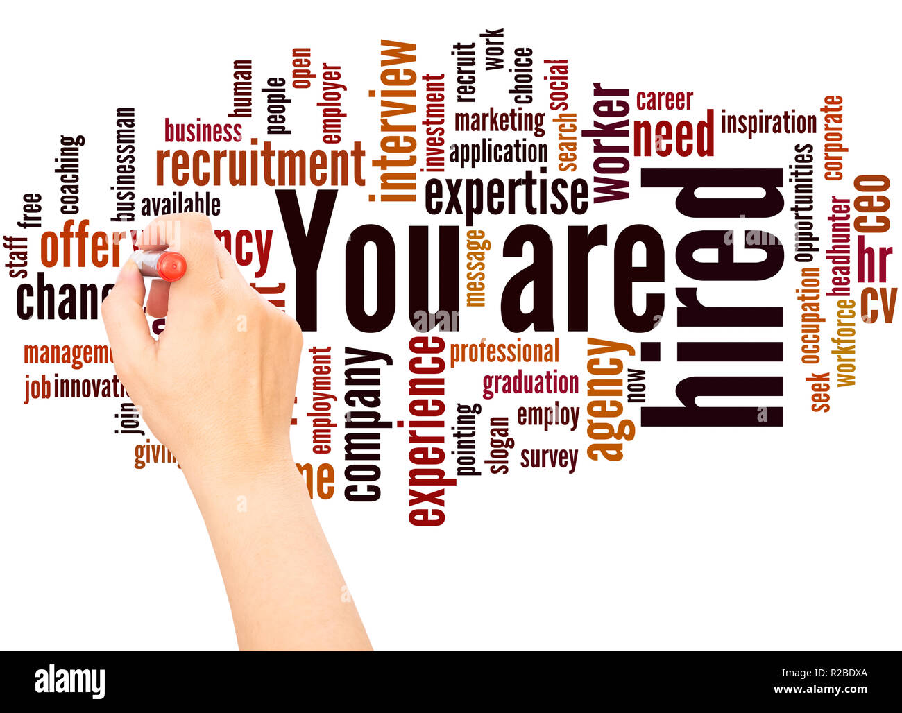You are hired word cloud hand writing concept on white background Stock ...