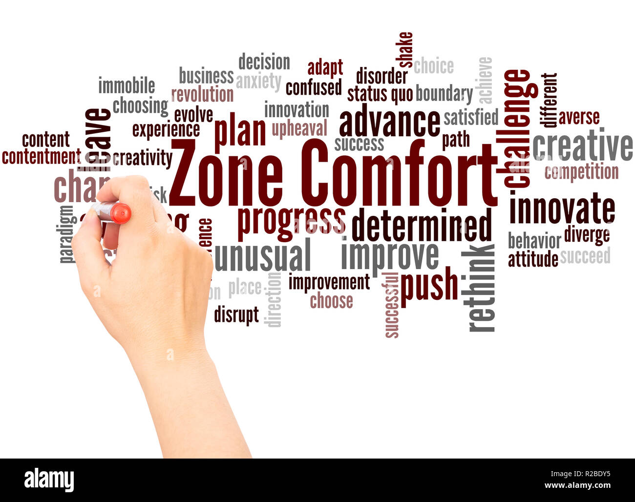 Zone Comfort word cloud hand writing concept on white background Stock ...