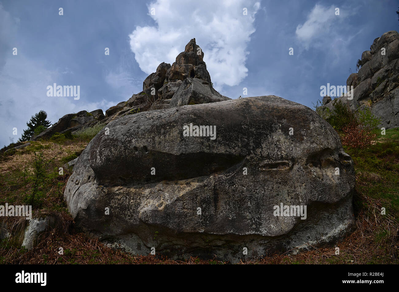Billcycle huge stone gray lies on a background of dark blue lightning ...
