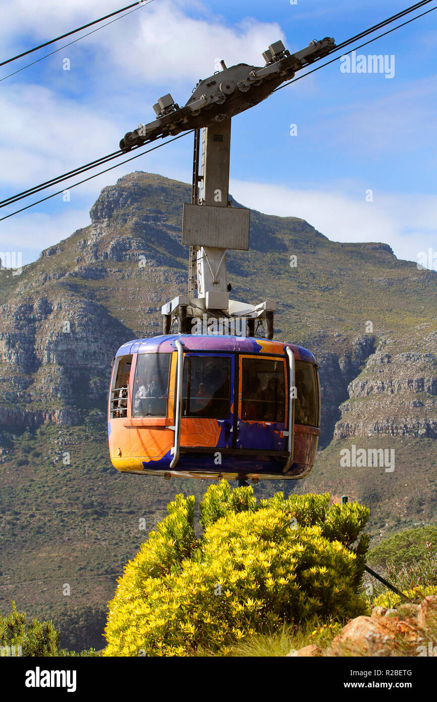 One of the Table Mountain cablecars on its way up to the top of Table ...