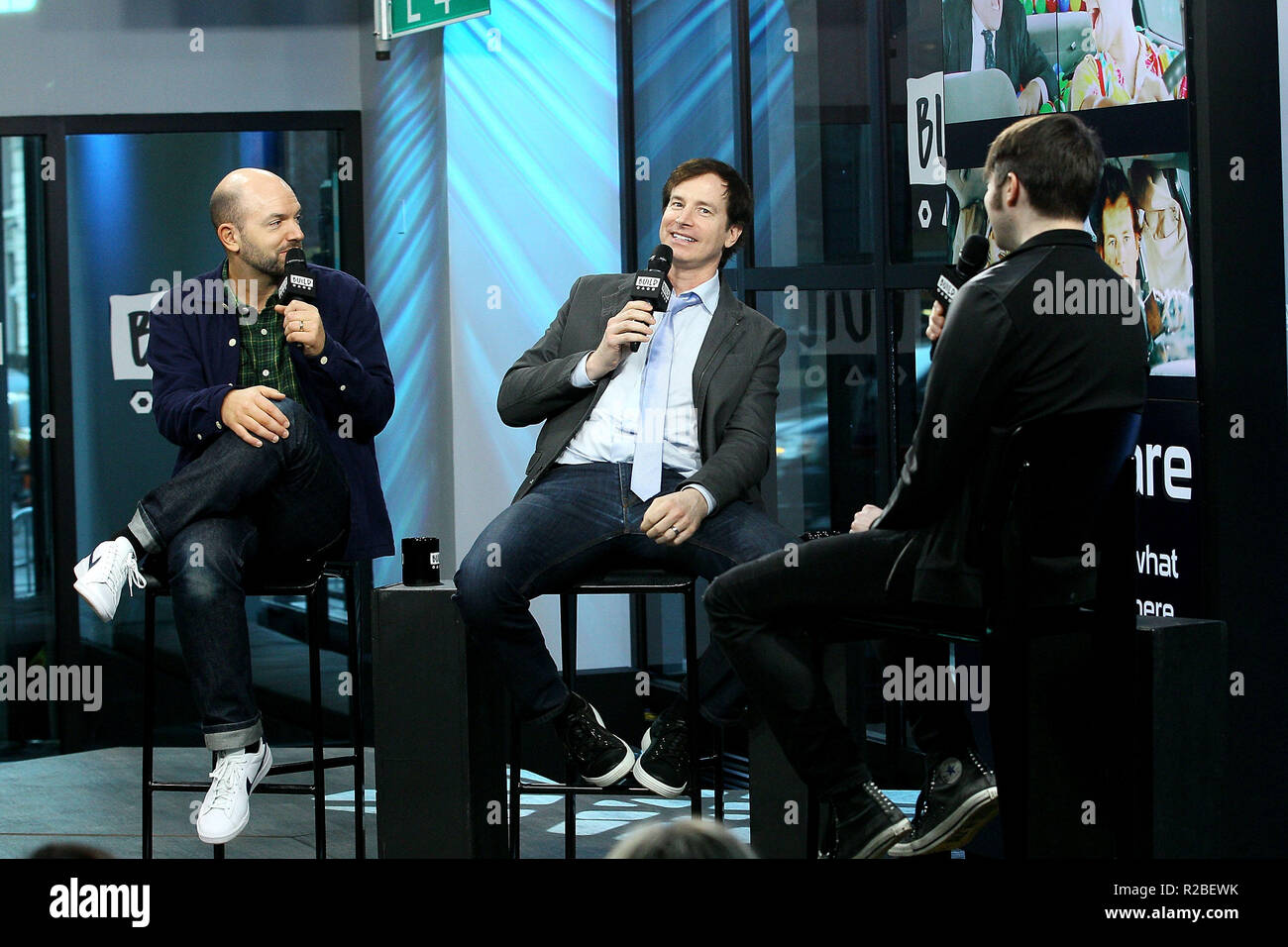 NEW YORK, NY - FEBRUARY 23: Paul Scheer and Rob Huebel attend AOL Build ...
