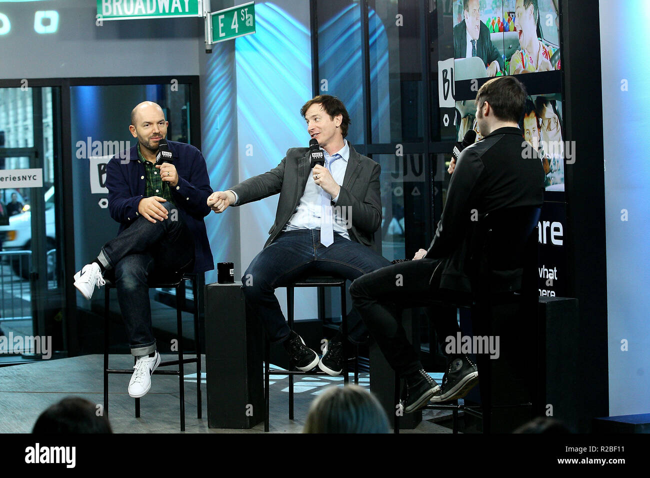 NEW YORK, NY - FEBRUARY 23: Paul Scheer and Rob Huebel attend AOL Build ...