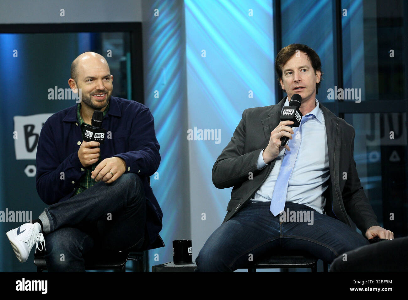 NEW YORK, NY - FEBRUARY 23: Paul Scheer and Rob Huebel attend AOL Build ...