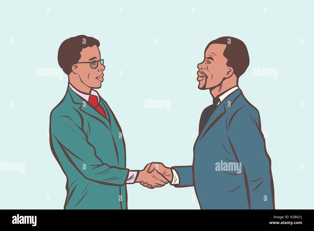 African businessmen handshake deal. Comic cartoon pop art retro vector ...
