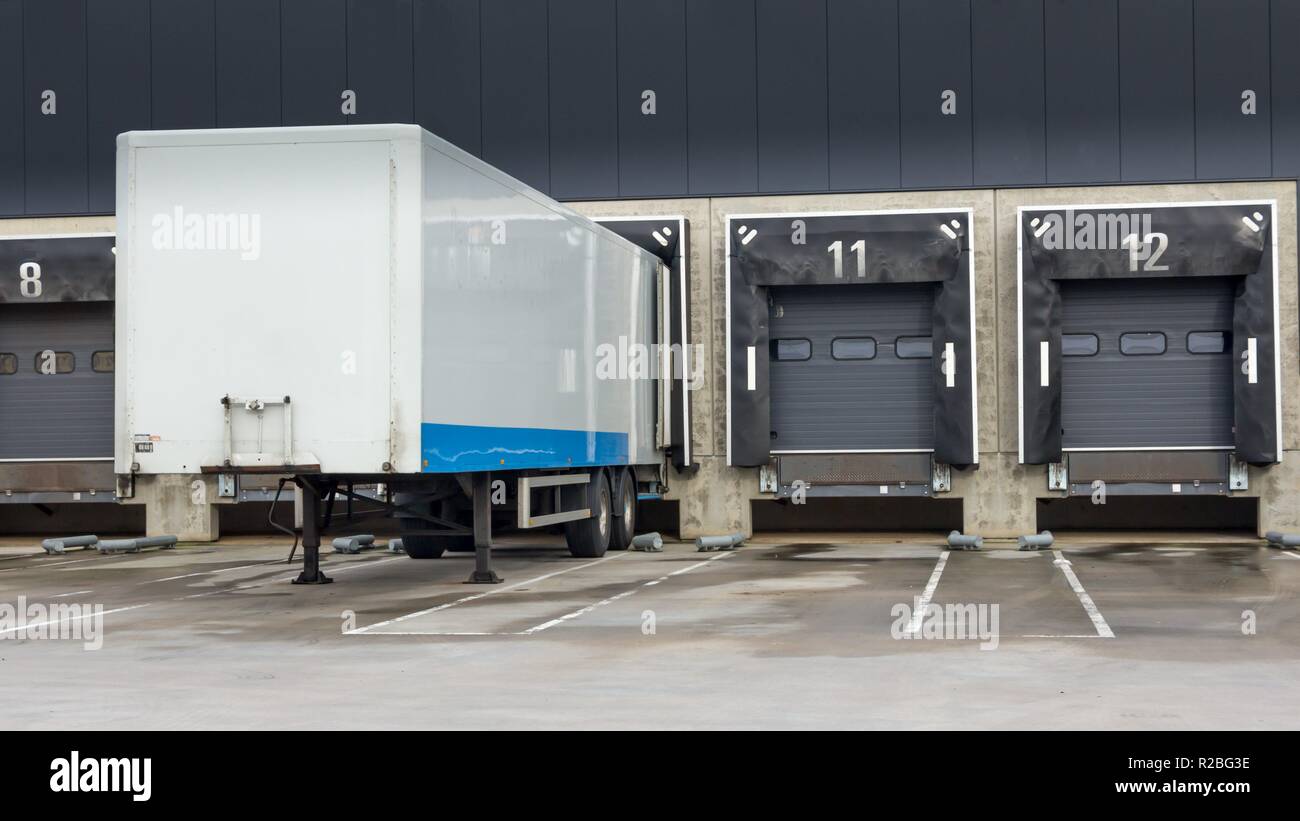 Trailer at docking stations of a distribution centre waiting to be ...