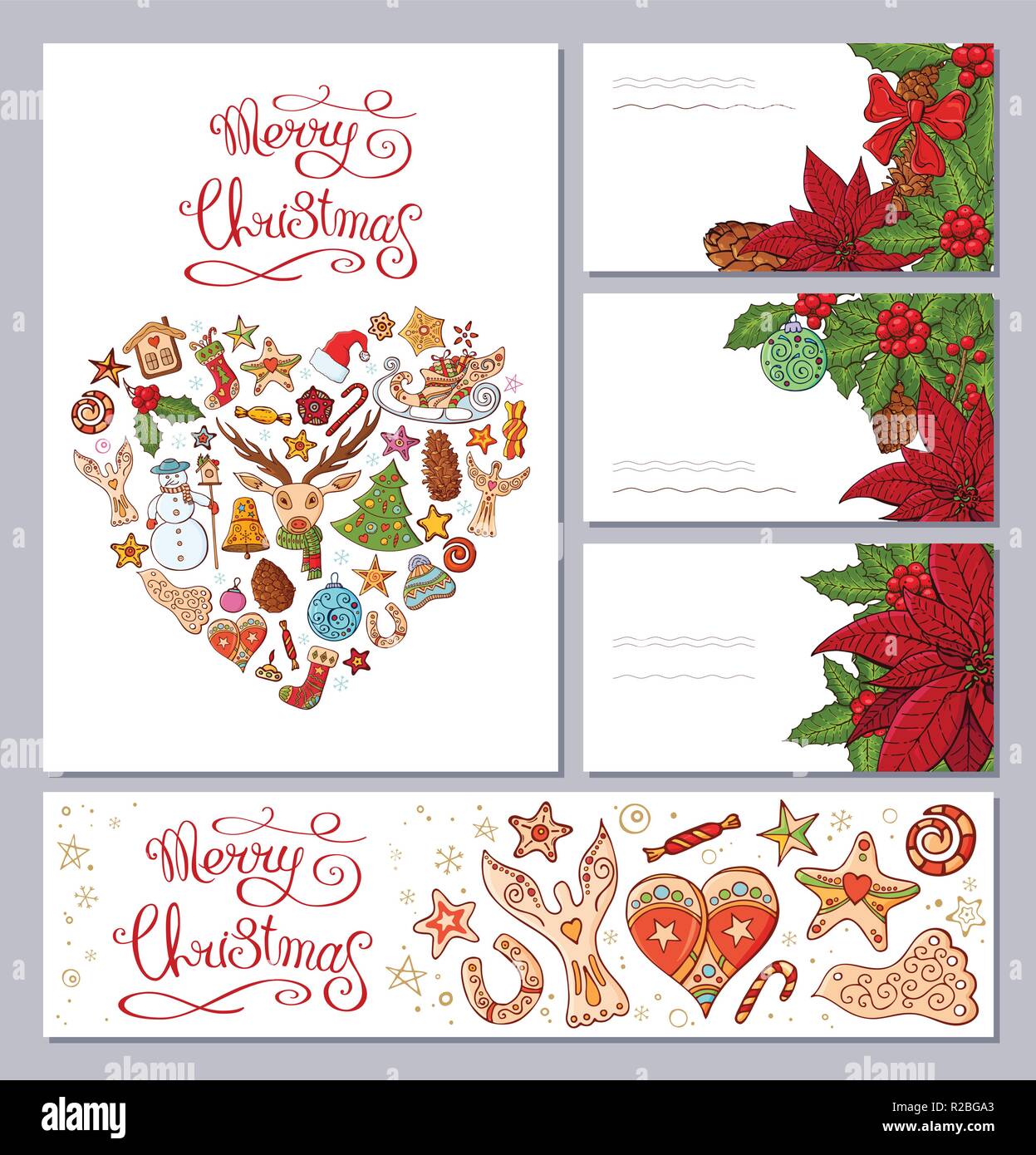 Festive templates with different traditional Christmas symbols and ...