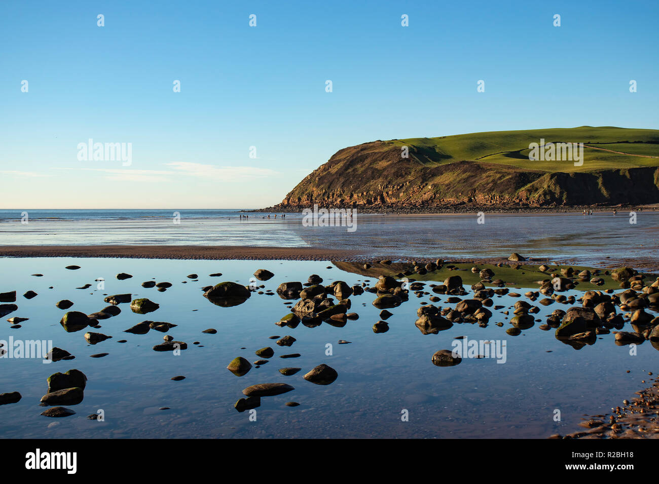 St Bees Head on a beautiful autumn day with clear blue sky and water ...