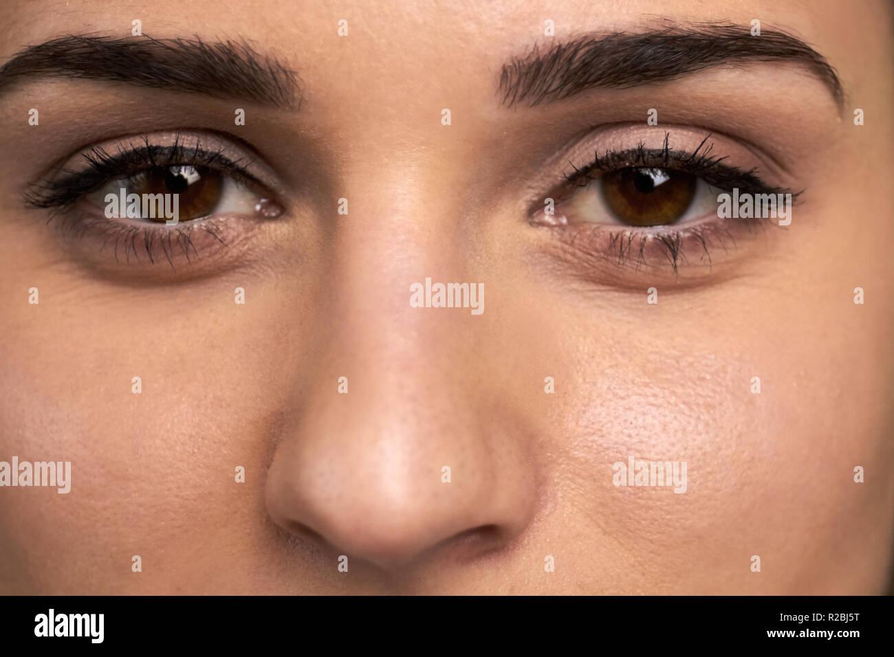 Close up female eyes with natural makeup. Human eyes emotions ...