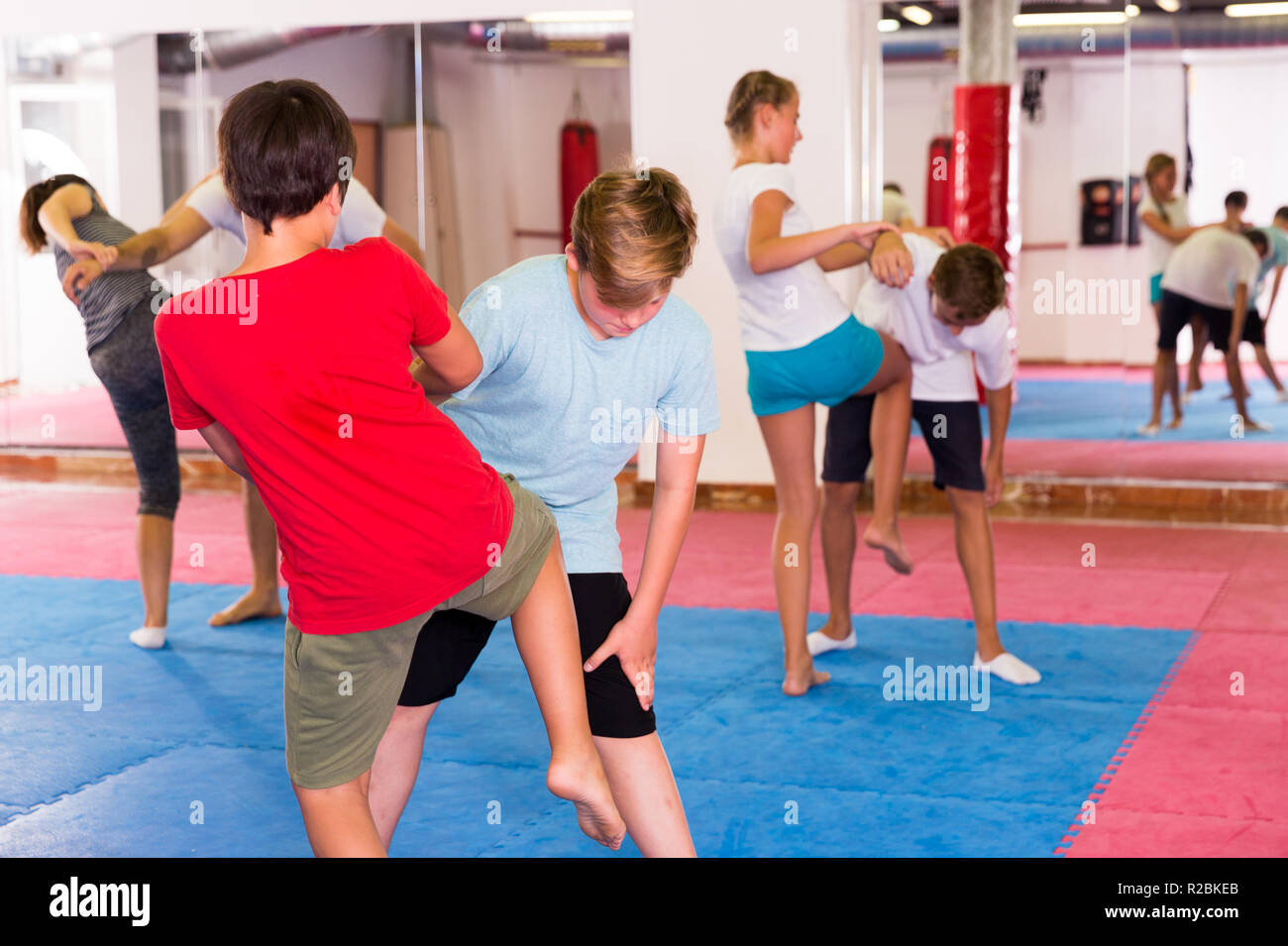 Mixed age group at self protection workout, training attack movements ...