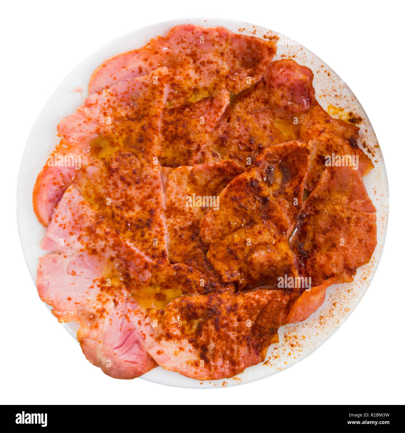 Image of tasty slices of lacon galician boiled pig ham served at plate ...