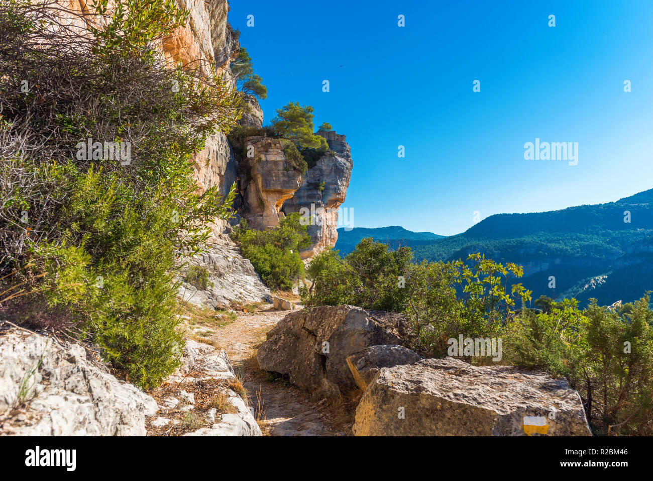Rocky landscape in Siurana, Tarragona, Catalunya, Spain. Copy space for ...