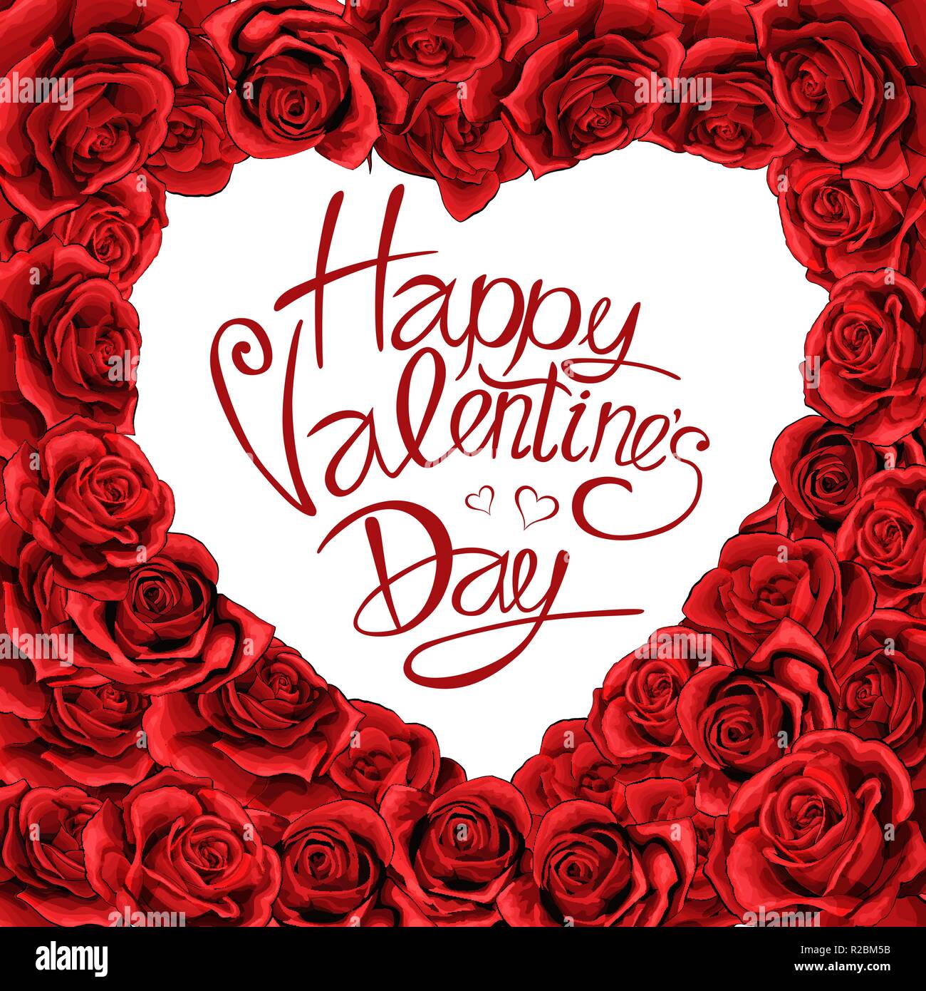 Valentines day red roses heart vintage lettering postcard Stock Vector ...