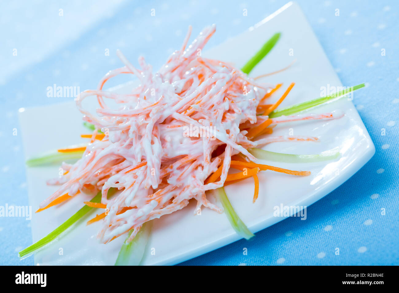 Lacto-vegetarian dish. Spicy salad of grated carrots with garlic and ...