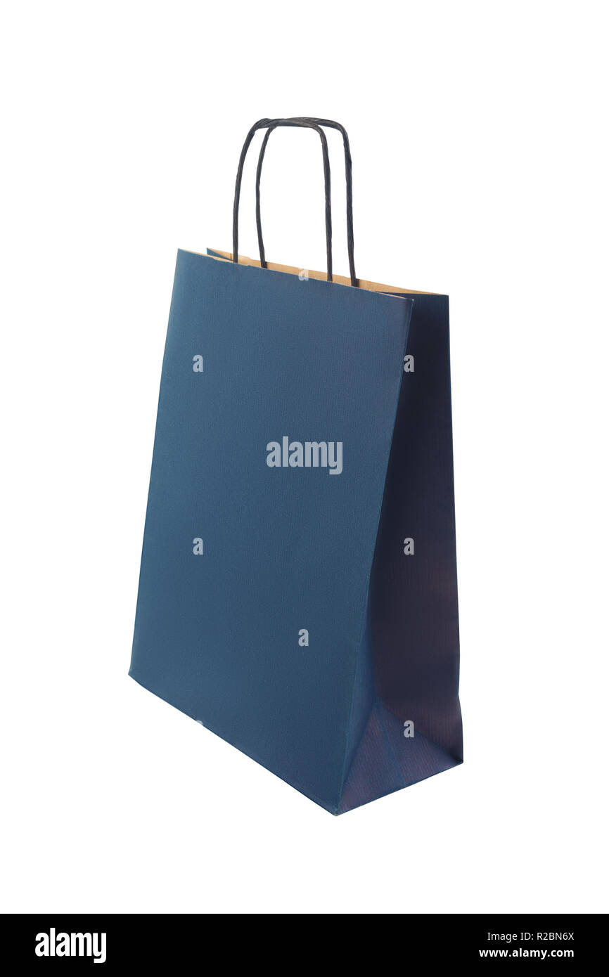 Ecological recycling dark blue paper package, packet, bag isolated on ...