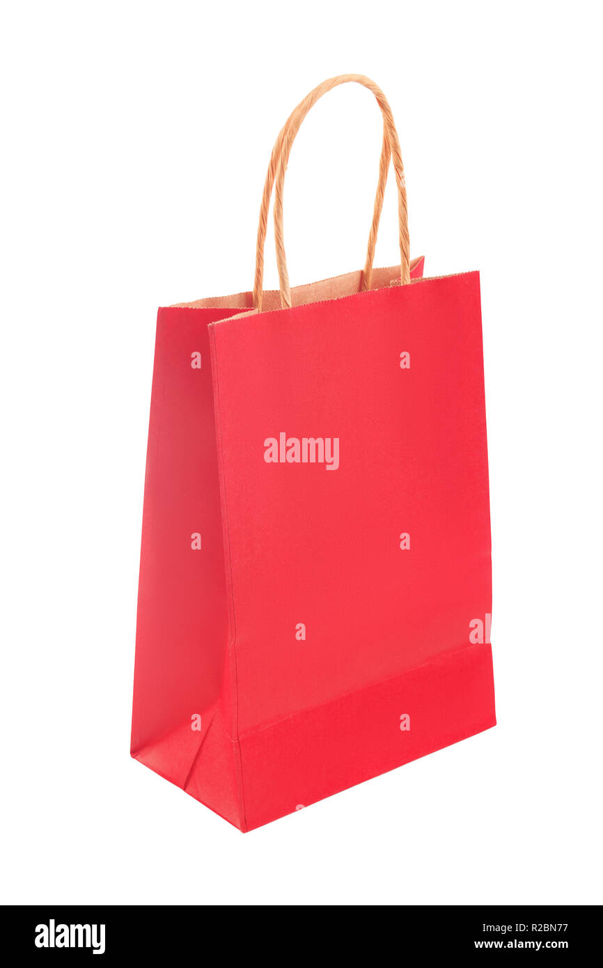 Ecological recycling red paper package, packet, bag isolated on white ...