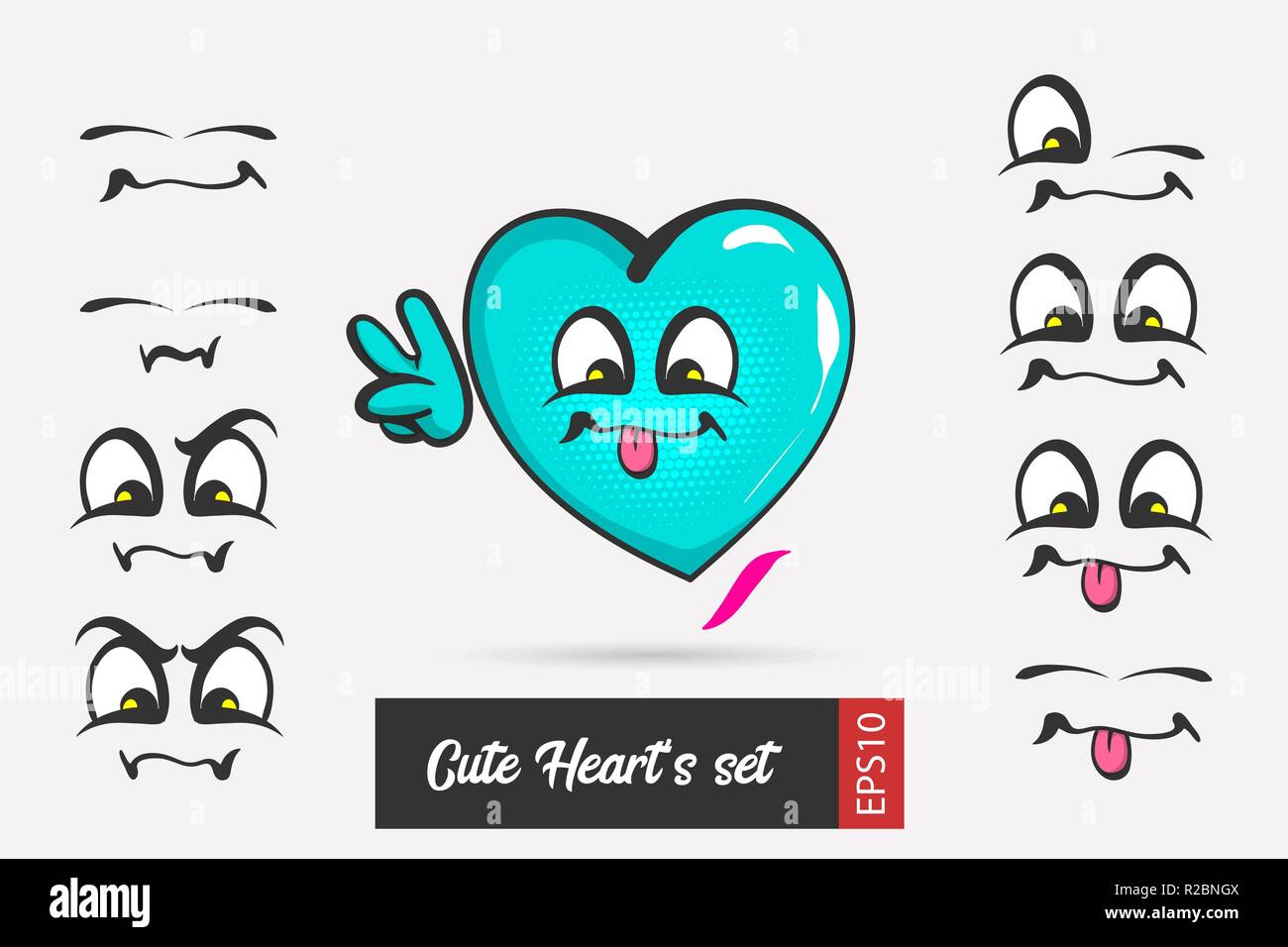 Set cartoon emotion face valentines day heart Stock Vector Image & Art ...