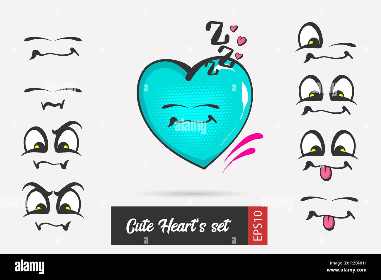 Set cartoon emotion face valentines day heart Stock Vector Image & Art ...