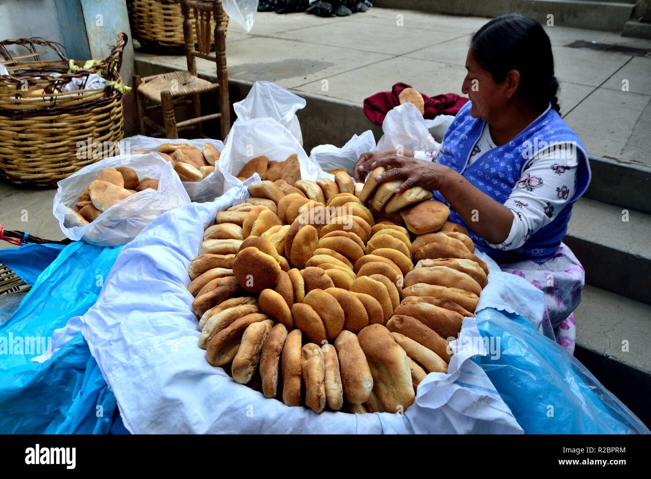 Traditional bread - Market in CARAZ. Department of Ancash.PERU Stock ...