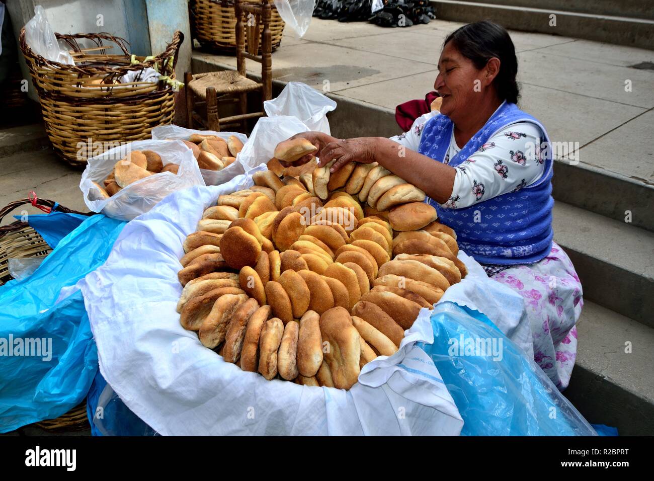 Traditional bread - Market in CARAZ. Department of Ancash.PERU Stock ...