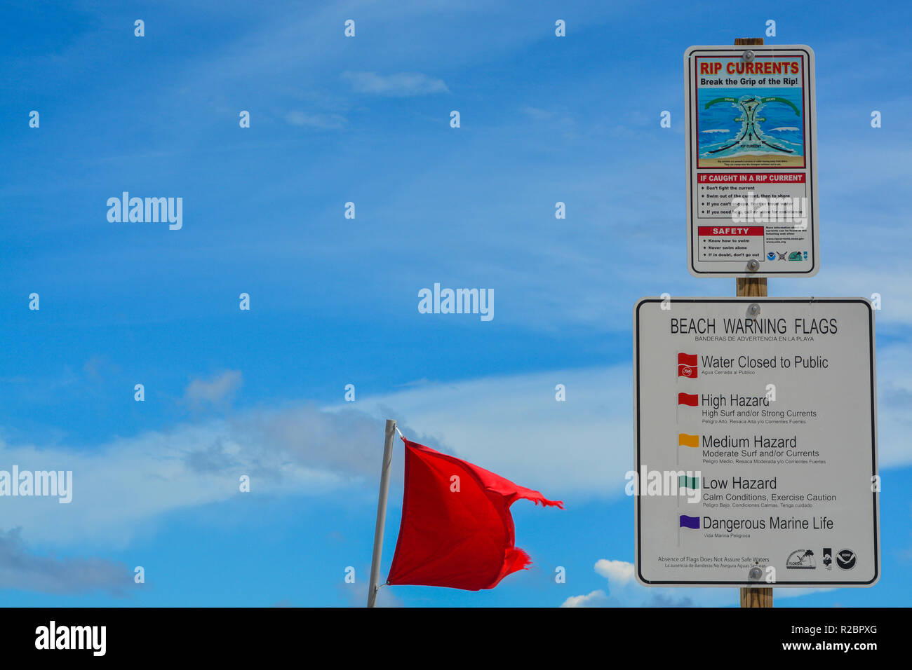 Beach warning signs and flags, Jacksonville Beach, Duval County ...