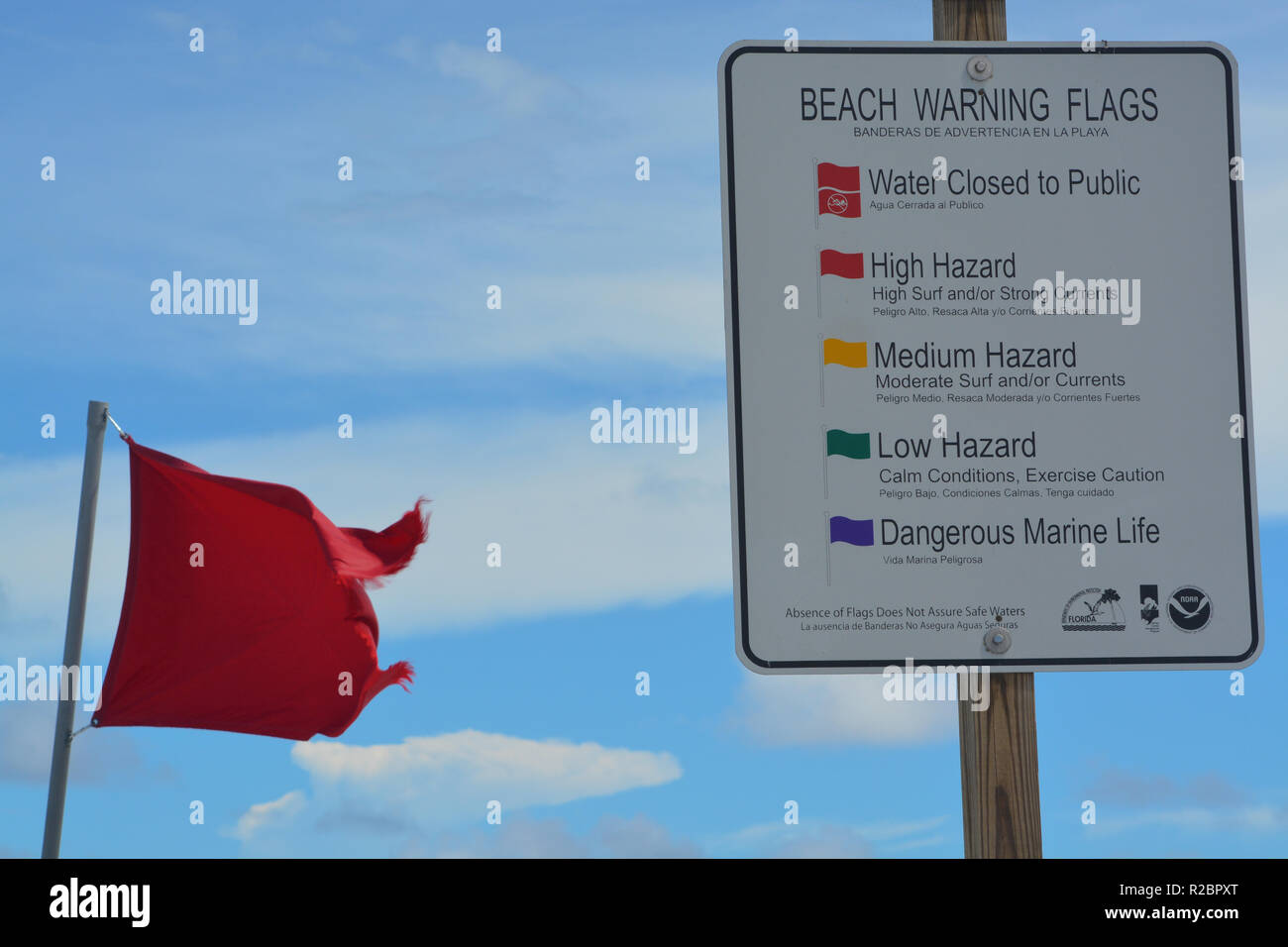 Beach warning signs and flags, Jacksonville Beach, Duval County ...