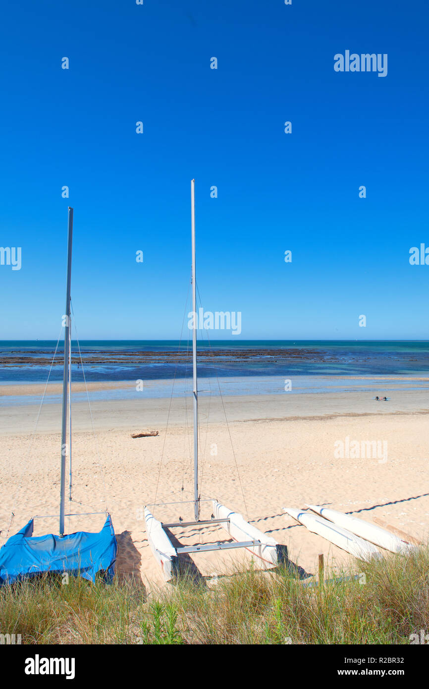 Ile de Rée- Beach landscape sand and sea with sailboats at the horizon ...