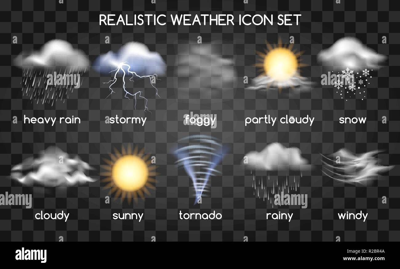 Realistic weather icons on transparent Stock Vector Image & Art - Alamy