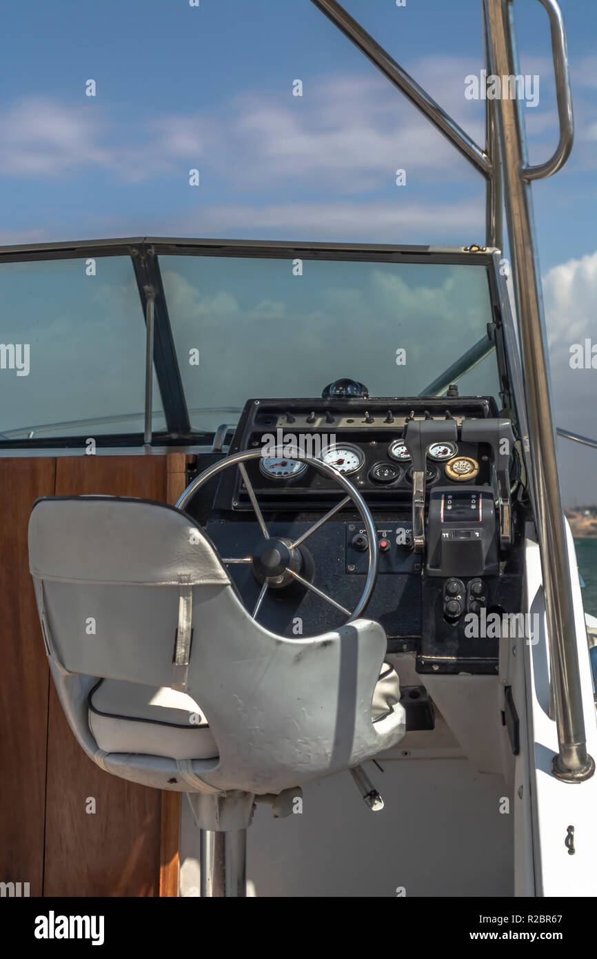 Detailed view of control panel on private boat, Angola Stock Photo - Alamy